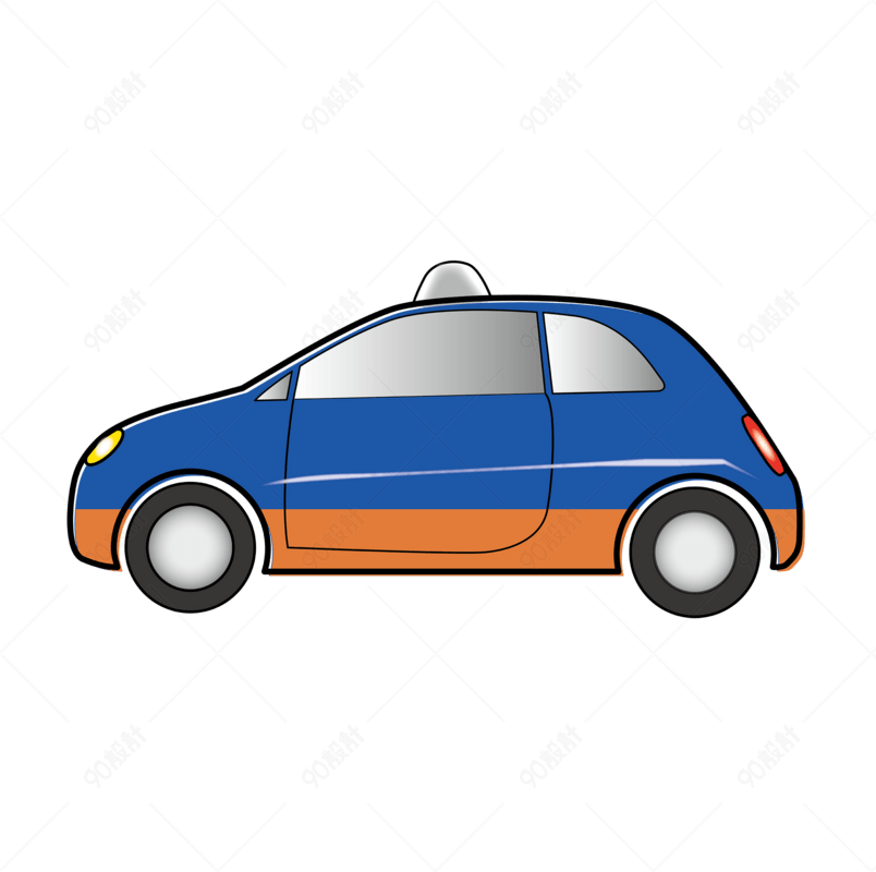 橙色蓝色的卡通出租车小汽车【免抠元素png】 90设计网