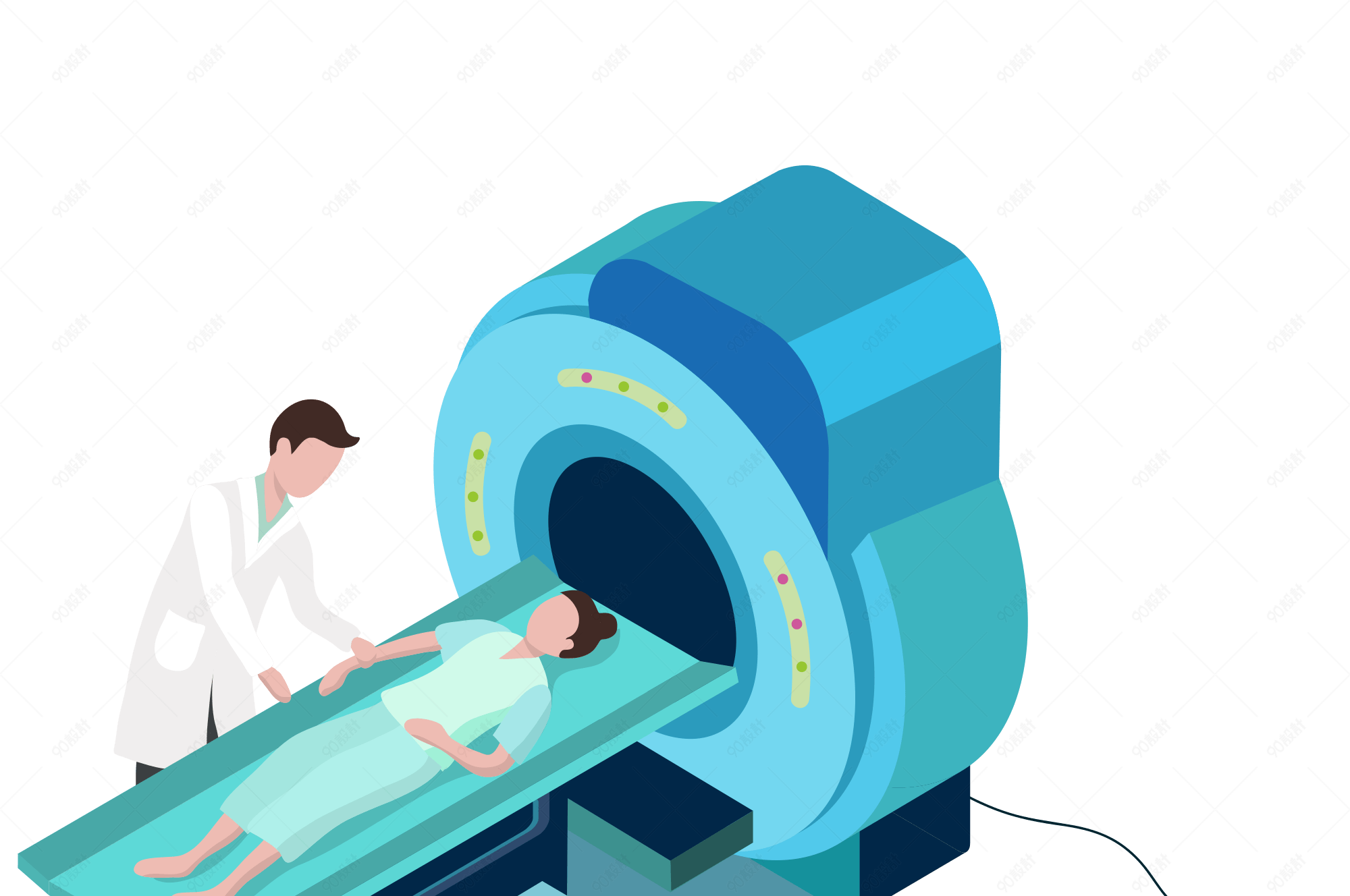 医生给病人做磁共振检查的卡通免抠图【免抠元素PNG】-90设计网